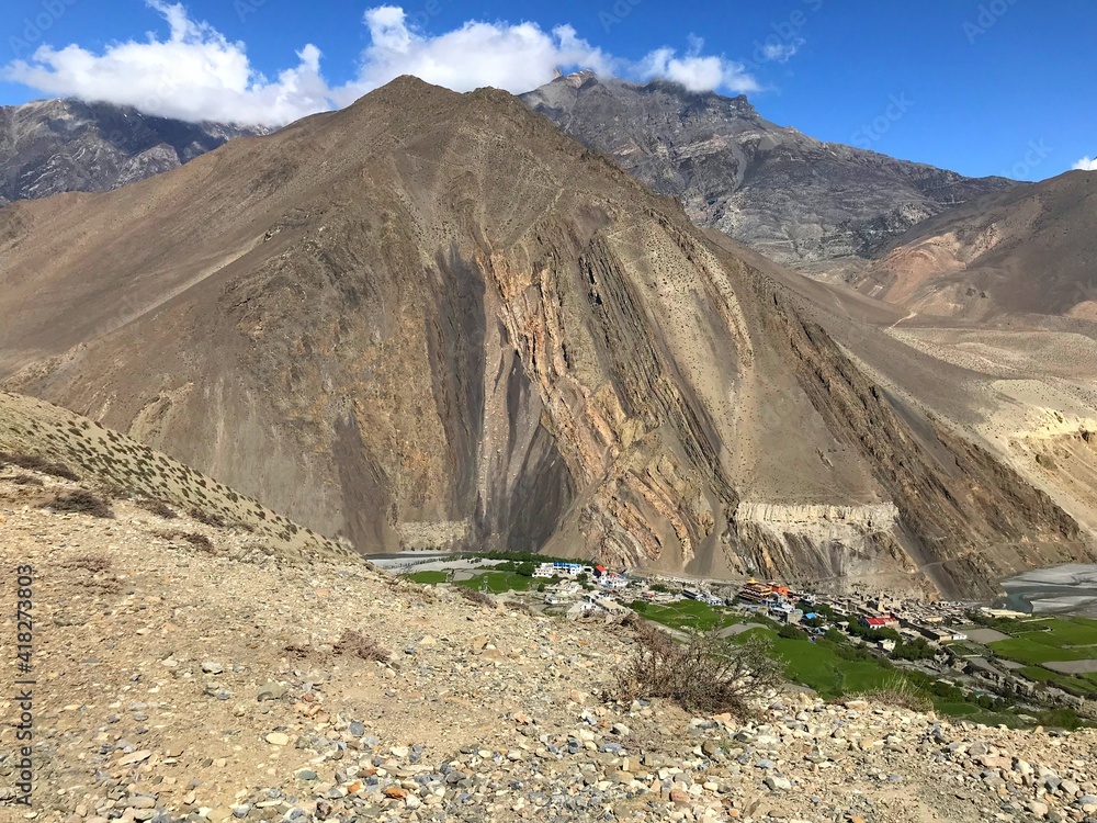 Nepal Himalayan mountains landscape Kagbeni is village in Baragubg ...