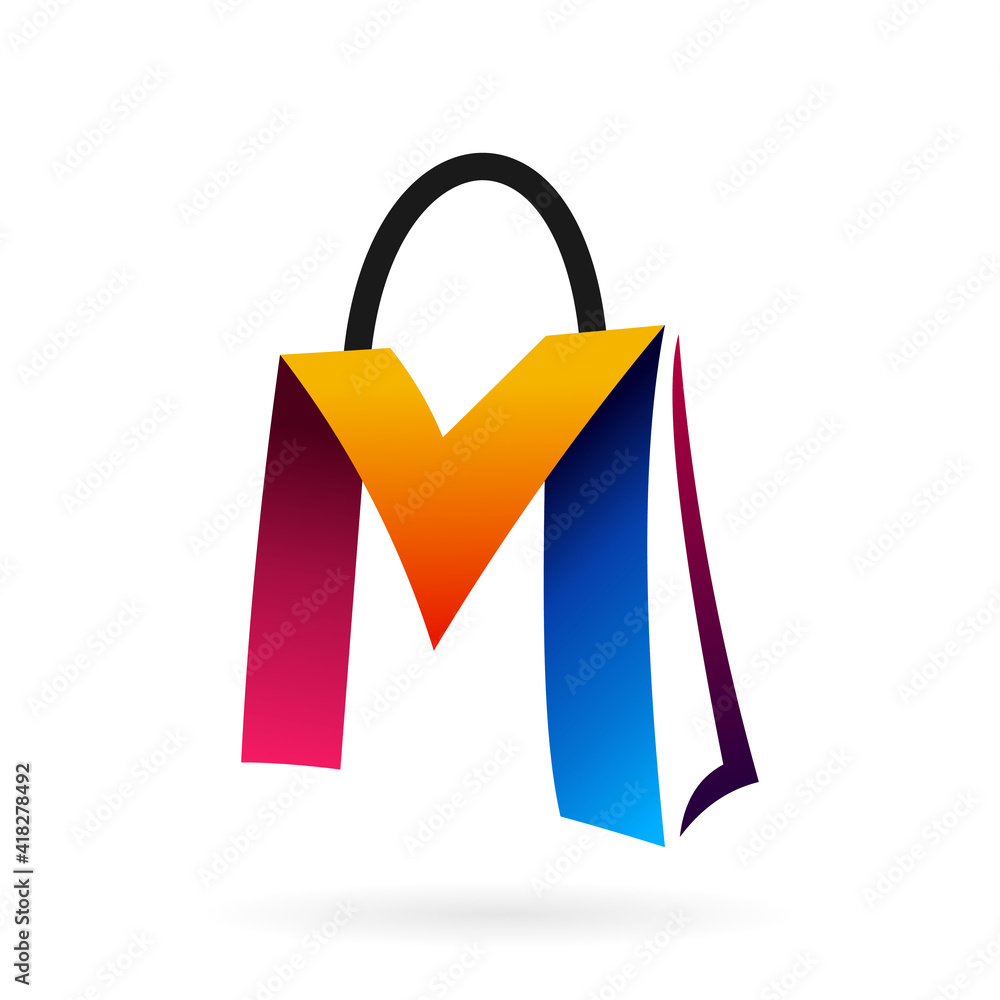 Vecteur Stock shopping bag logo with letter m concept, m logo, mart ...