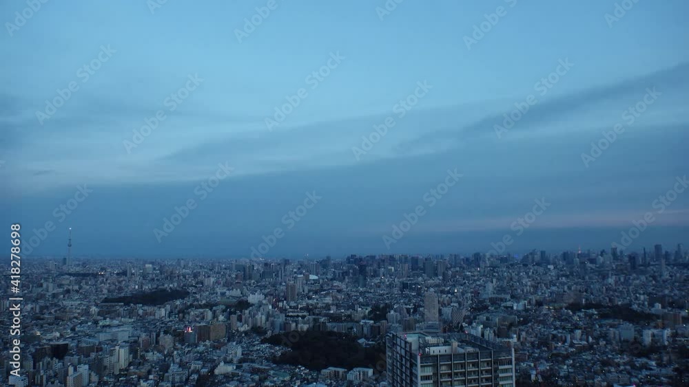 TOKYO, JAPAN : Aerial high angle sunset CITYSCAPE of TOKYO. View of ...