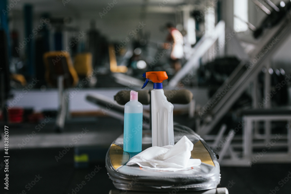 Antibacterial gel in the gym. Risk area for disease outbreak , it for ...