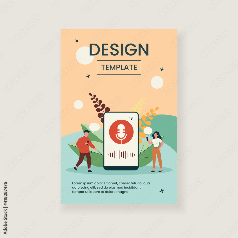 Happy tiny people using voice assistant isolated flat vector ...