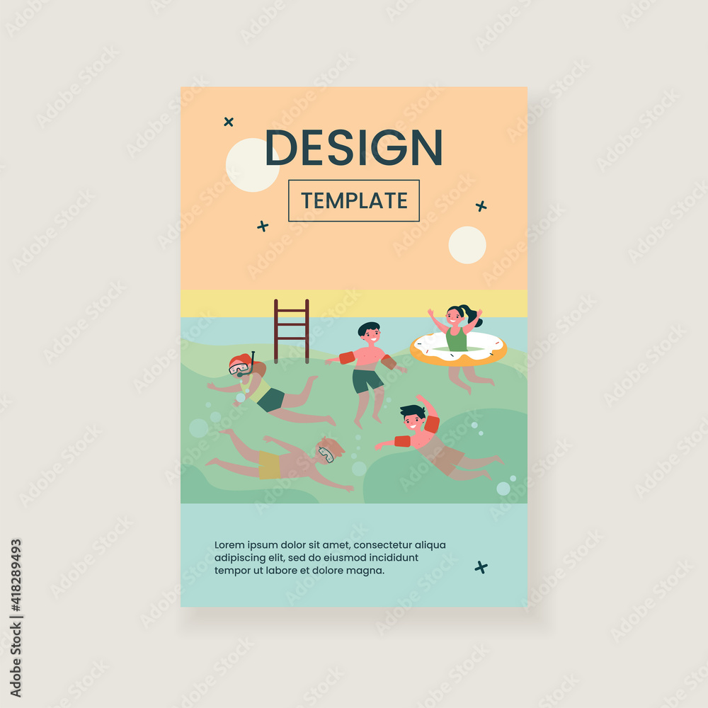 Happy children in swimming pool isolated flat vector illustration ...