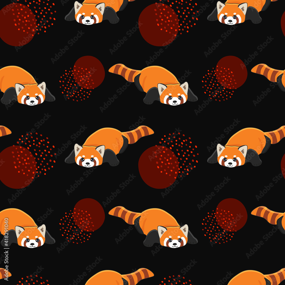 Seamless red panda pattern. Cartoon design animal character flat vector ...