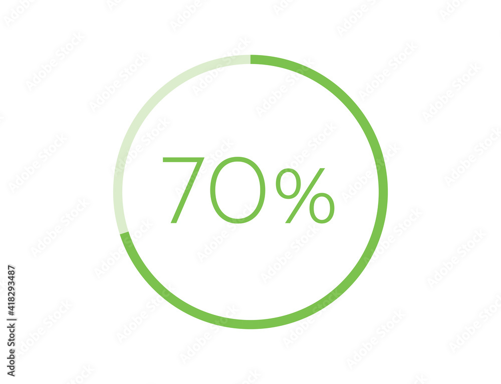 70% percentage infographic circle icons, 70 percents pie chart ...