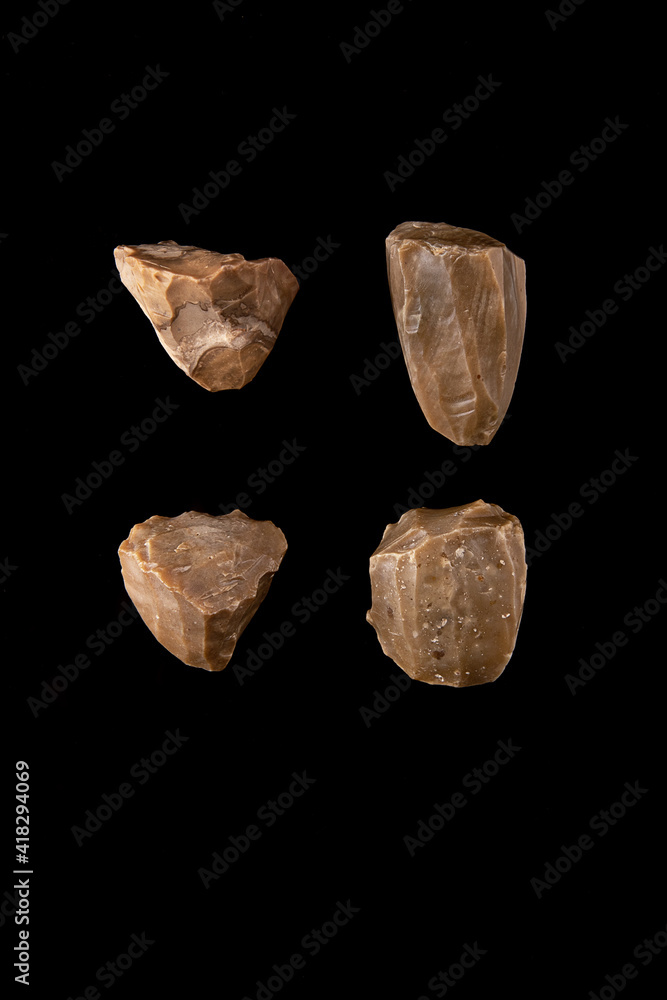 4 stones from the stone age. Remains of a nucleus from the Paleolithic ...