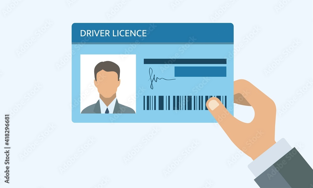 Hand holding Driver license. ID card. Identification card icon. Man and ...