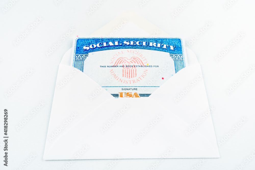 Blank social security card in envelope isolated on white background ...