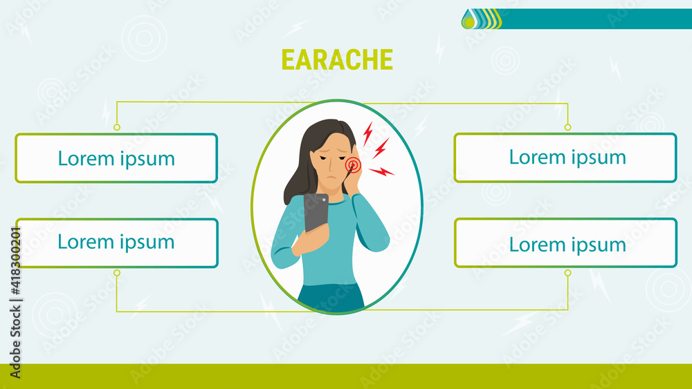 Vector illustration. Earache. Calling a doctor. Otitis. Infographics ...
