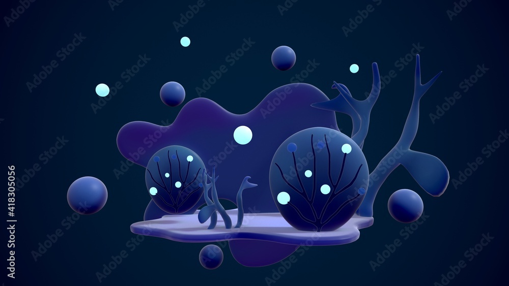 Underwater Cartoon Illustration.Deep Water Scene with Corals and Neon ...