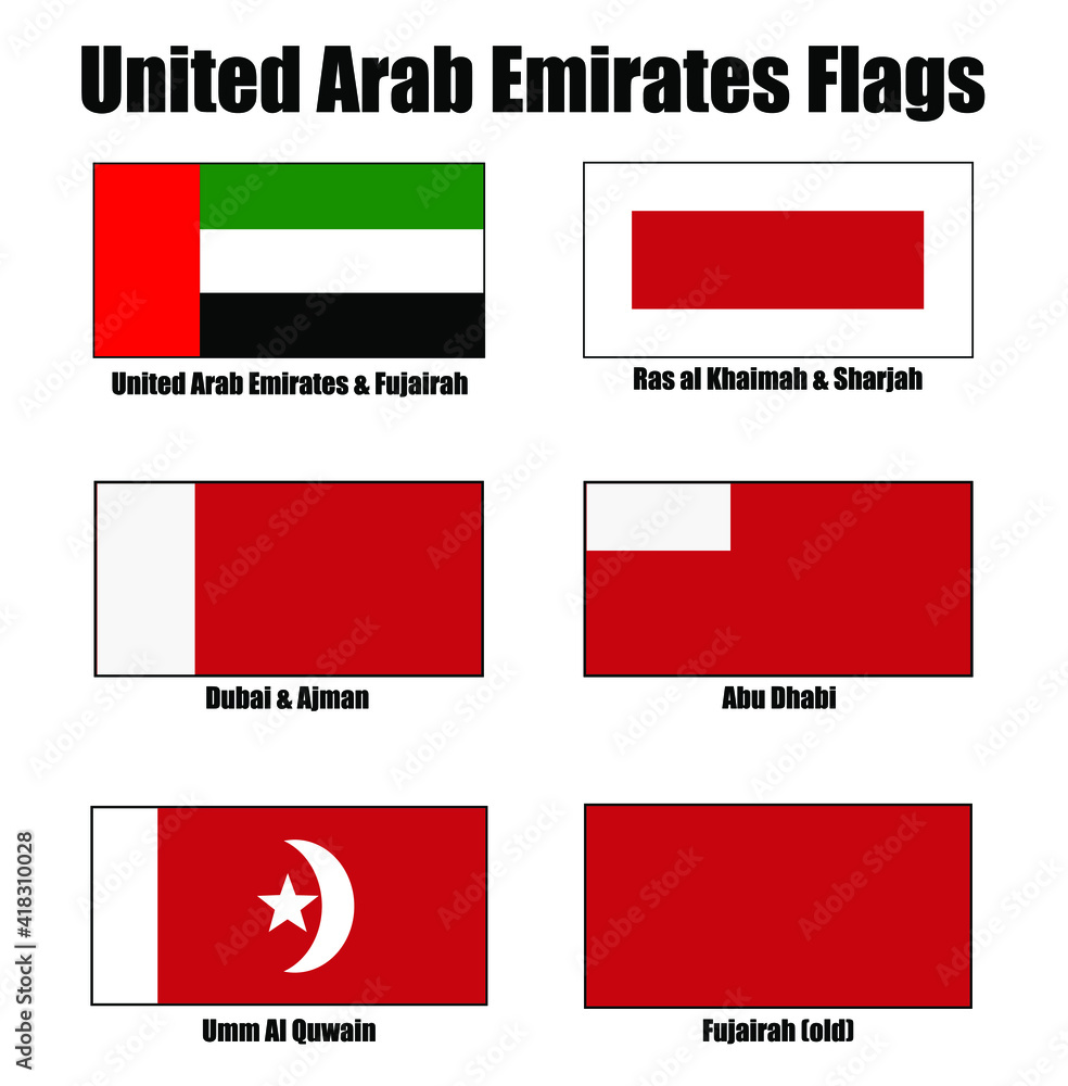 Vetor de United Arab Emirates Emirate Flag Icon Set of Dubai, Abu Dhabi ...
