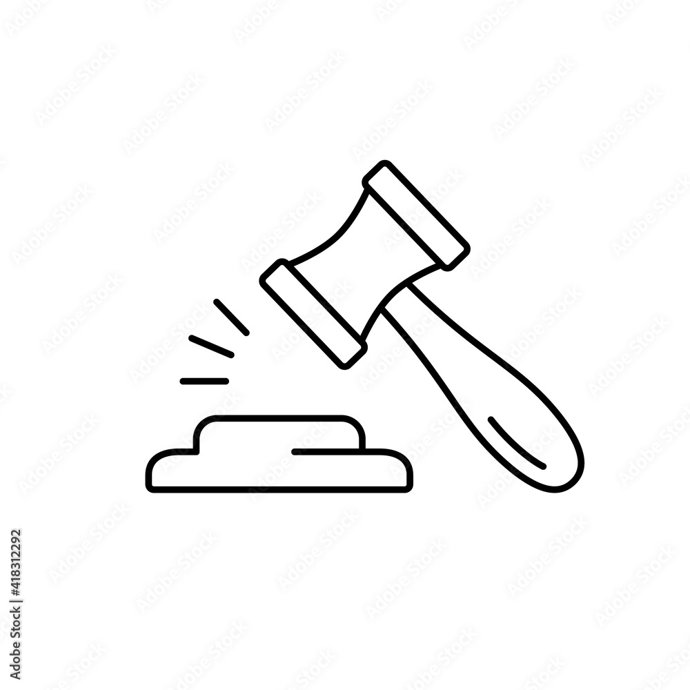 Gavel. Linear icon of law hammer with stand. Black simple illustration ...