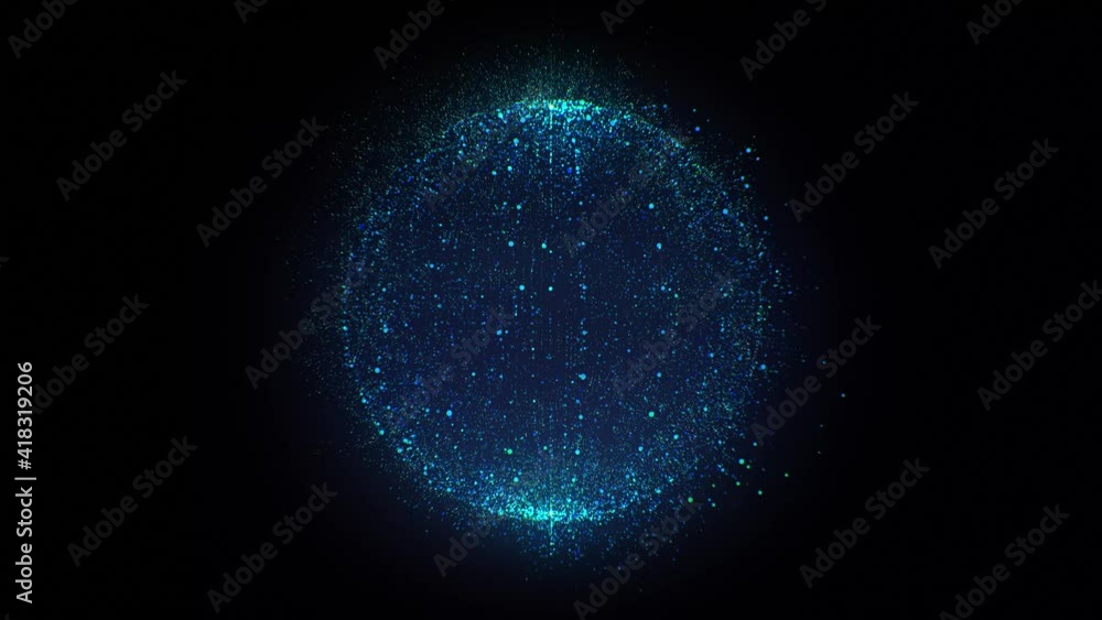 Abstract blue sphere 3D animation. Artificial intelligence. Digital and ...