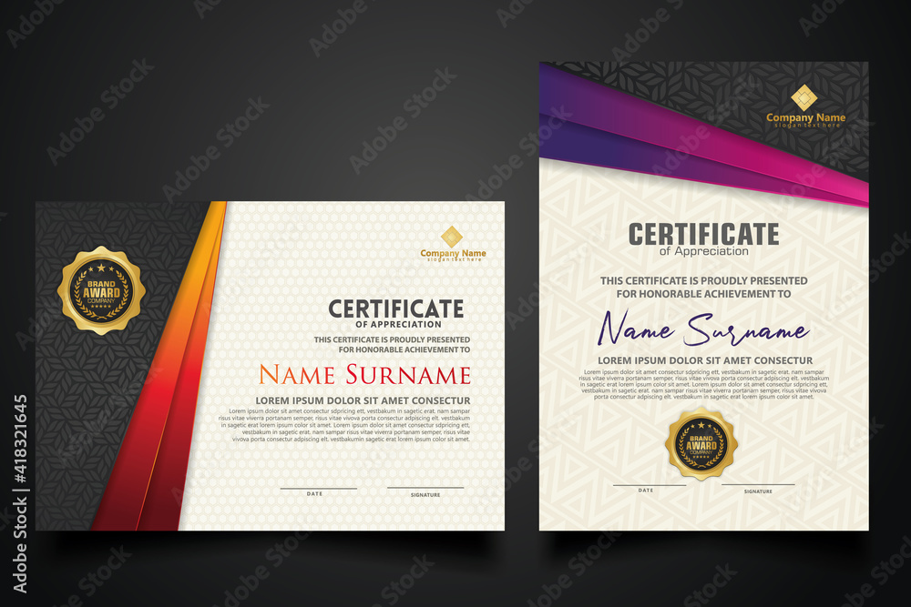 certificate template with Luxury realistic texture pattern and dynamic ...