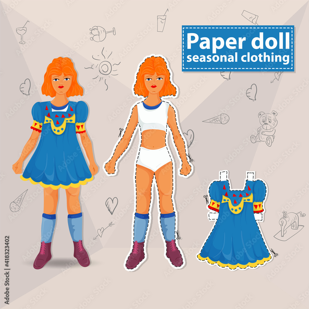 Paper Doll Illustration for creating a cut out toy Vector Isolated from ...