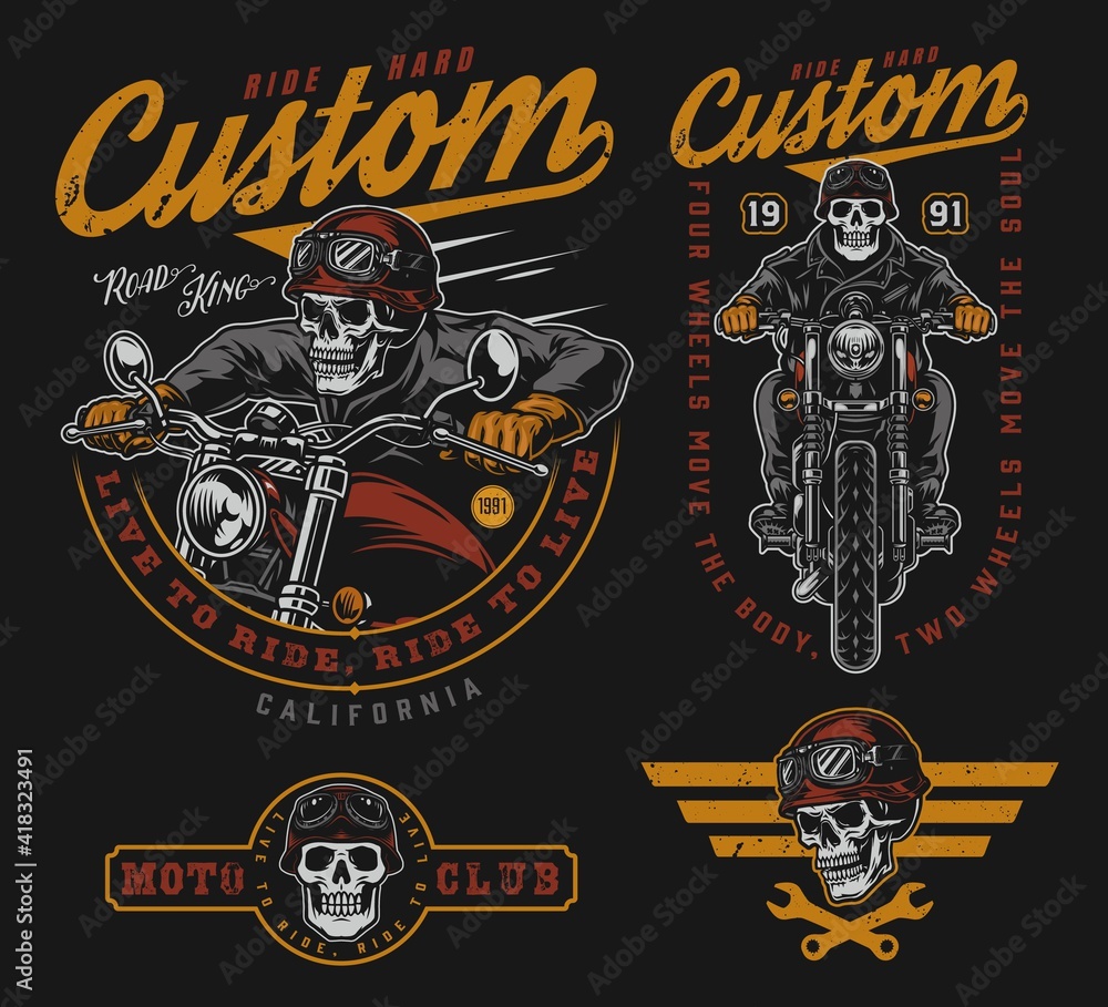 Custom motorcycle vintage colorful labels Stock Vector | Adobe Stock
