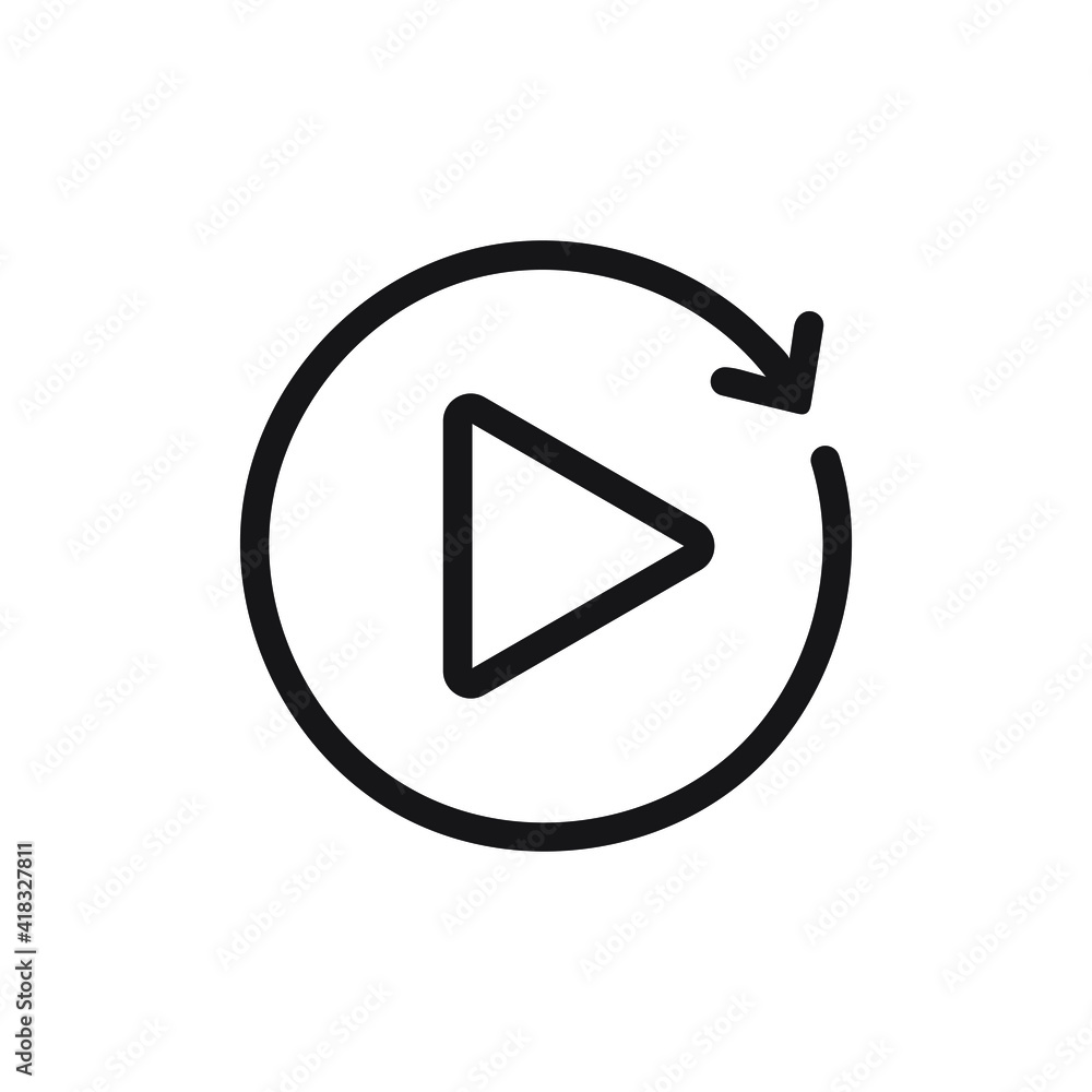 Circular arrow with play button. Video loading icon concept isolated on ...