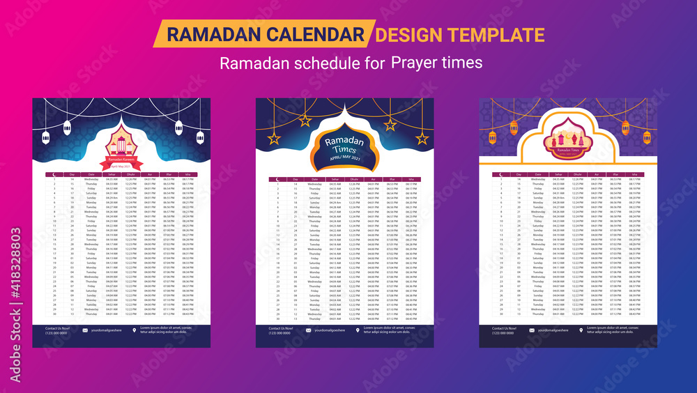 Ramadan Calendar Design Template. Islamic Calendar and Sehri Ifter time ...