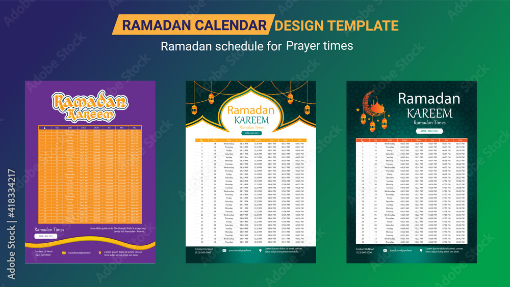 Ramadan Calendar Design Template. Islamic Calendar and Sehri Ifter time ...