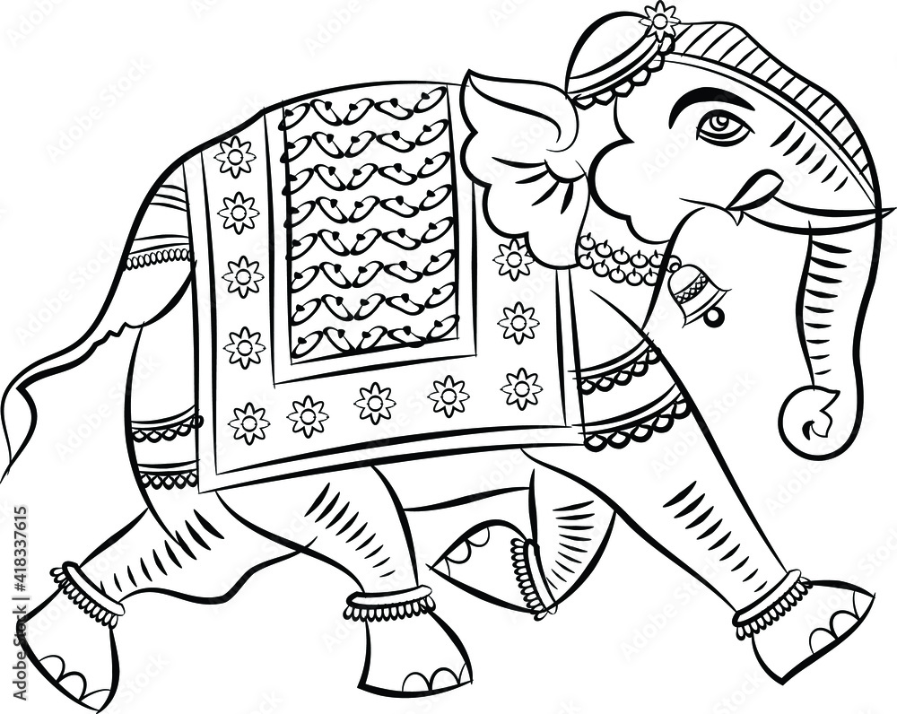 Elephant rendered in Pichwai style. Indian folk art. for a coloring ...