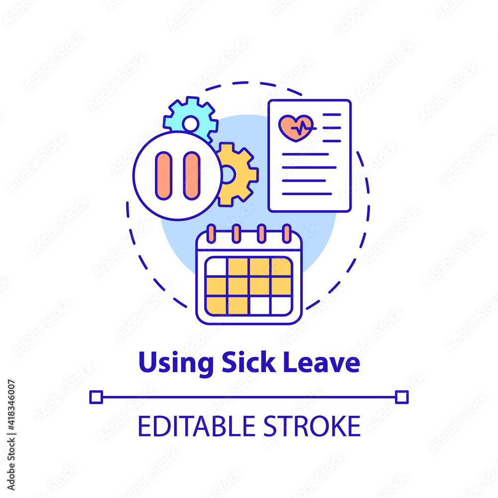 Using sick leave concept icon. Let staff telework idea thin line ...