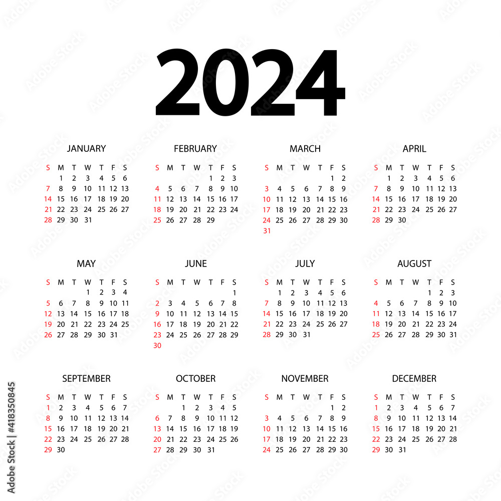 Calendar template for 2024 year. Planner diary in a minimalist style ...