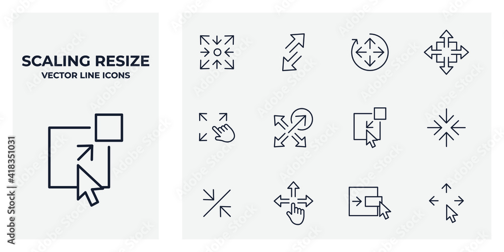 Set of Scaling Arrow icon. Resize pack symbol template for graphic and ...