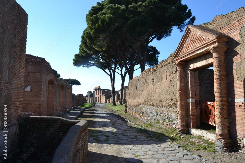 Ancient Roman Street and house in Ostia Antica Rome Italy Stock Photo ...