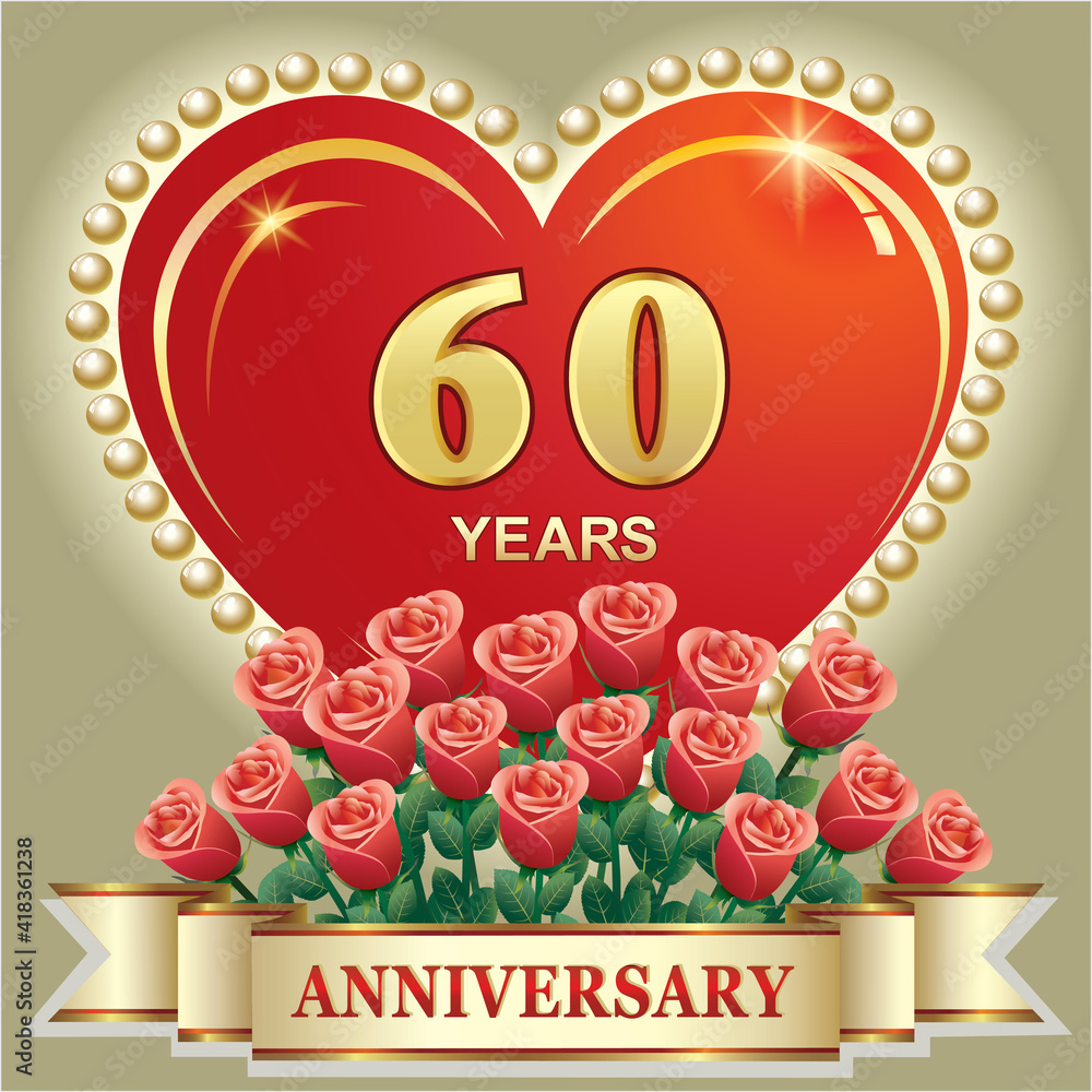 Anniversary 60th years celebration, happy birthday, greeting card with ...