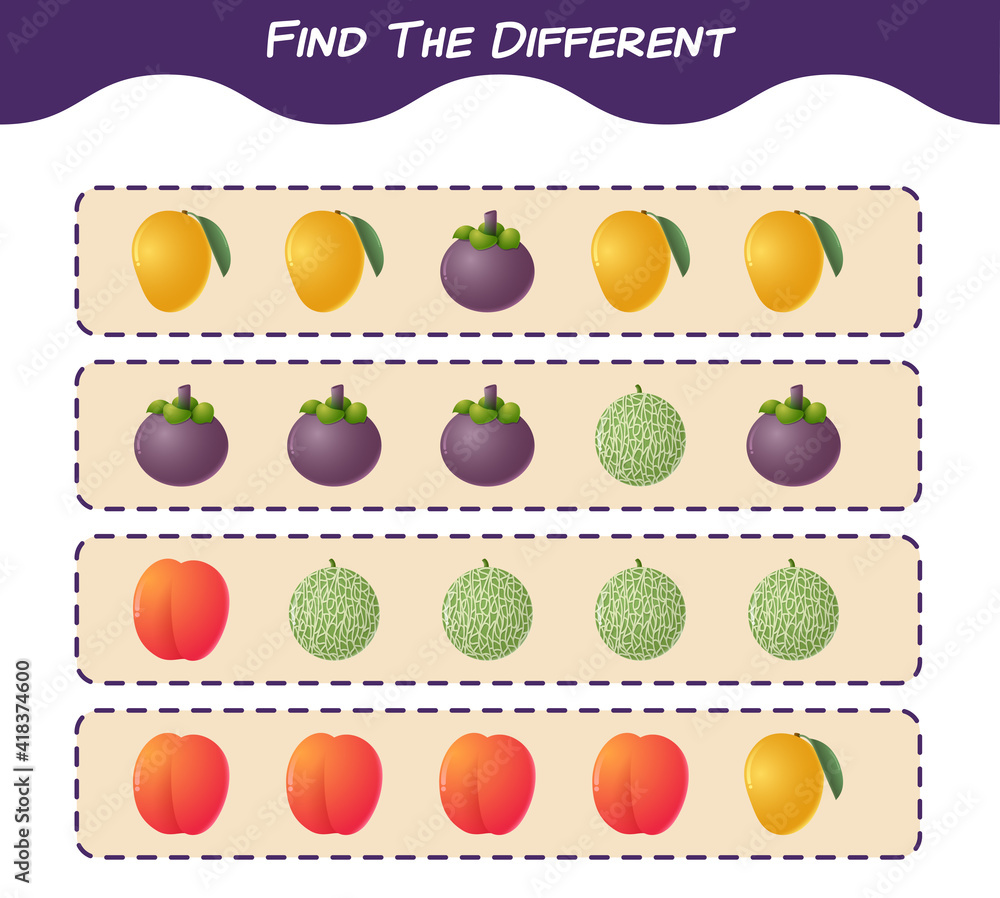 Find the differences between cartoon fruits. Searching game ...