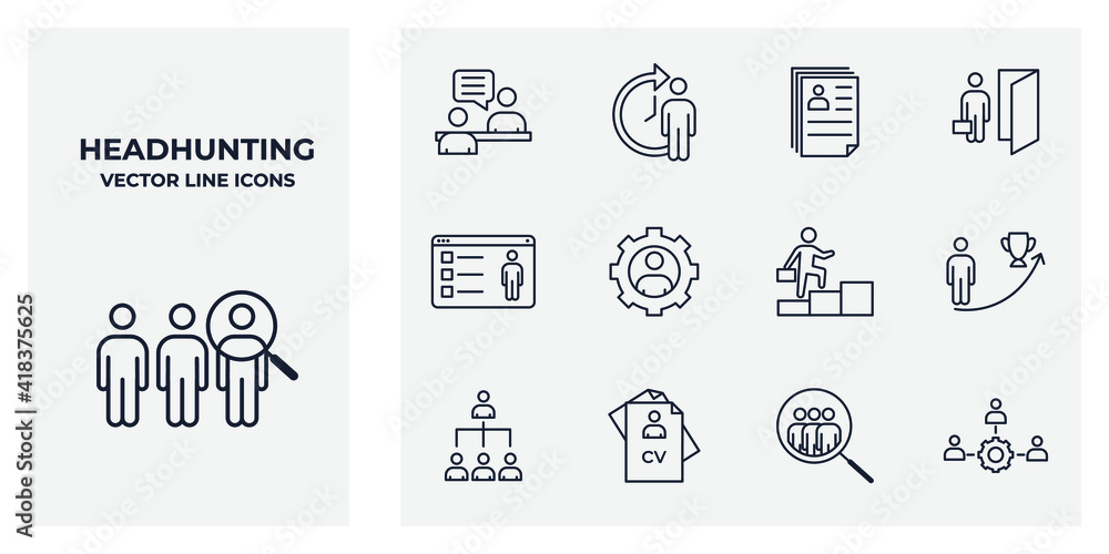 Set of Headhunting icon. Headhunting And Recruiting pack symbol ...