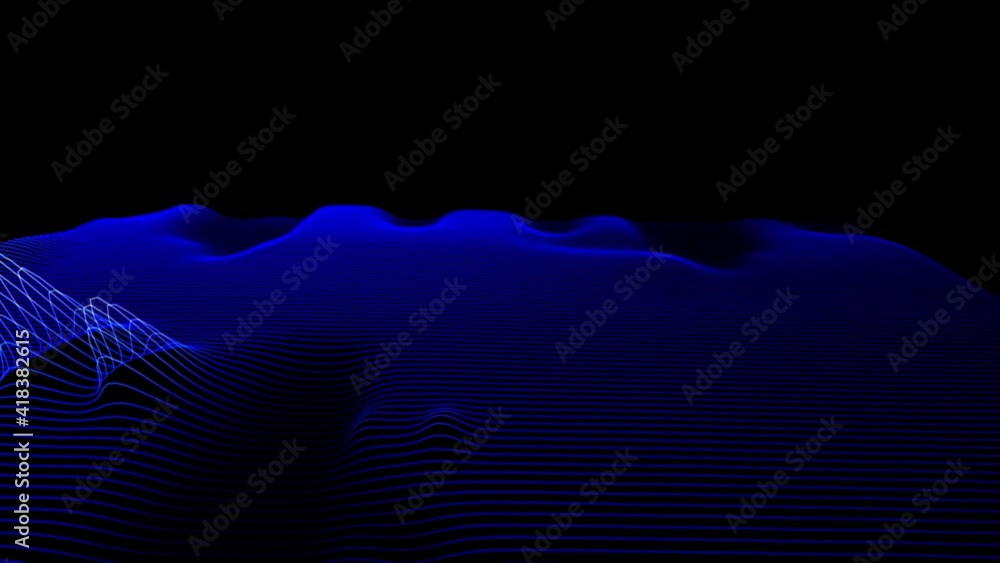 Neon Waves landscape rendering, 3D modulation. Wave of particles ...