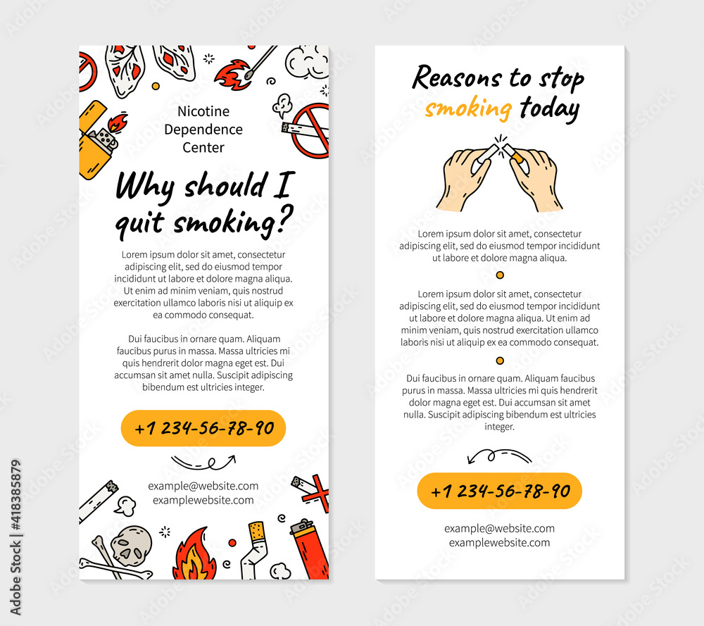 Quit smoking cigarette vector flyer for printing in doodle style ...