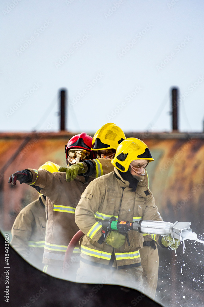 Foto de Military Airbase Fire Firefighters tackle a raging blaze on an ...