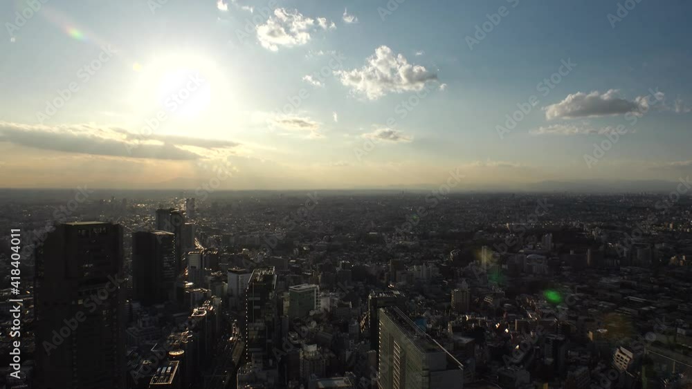 TOKYO, JAPAN : Aerial high angle sunset CITYSCAPE of TOKYO. View of ...