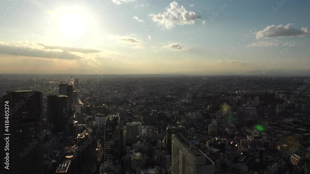 TOKYO, JAPAN : Aerial high angle sunset CITYSCAPE of TOKYO. View of ...