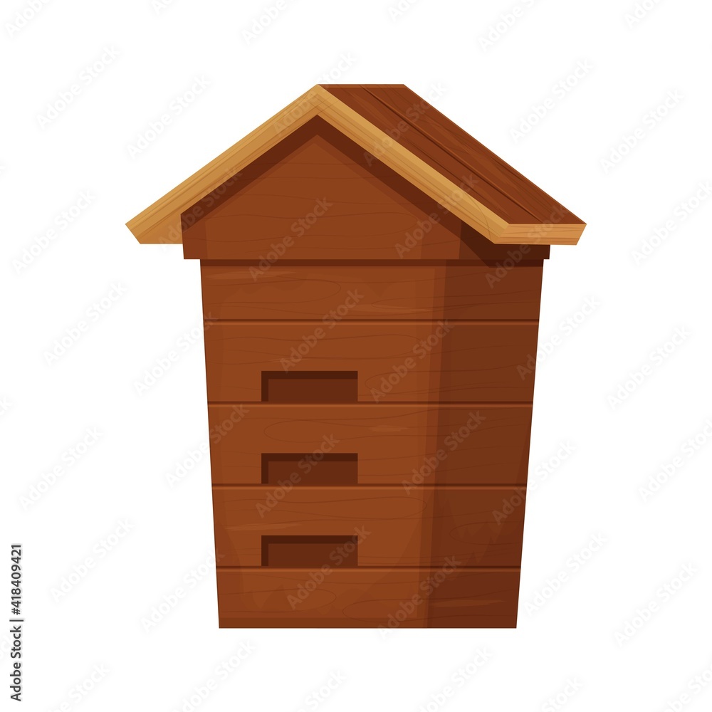 Old wooden beehive in brown colour in cartoon style isolated on white ...