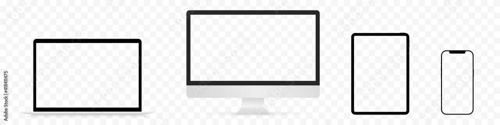 Realistic digital gadgets template isolated set. Blank mockup laptop ...