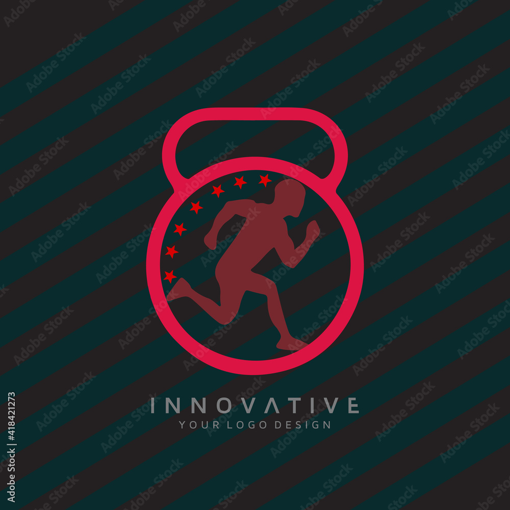 Fitness and networking group with dumbbell icon. Virtual CrossFit and ...