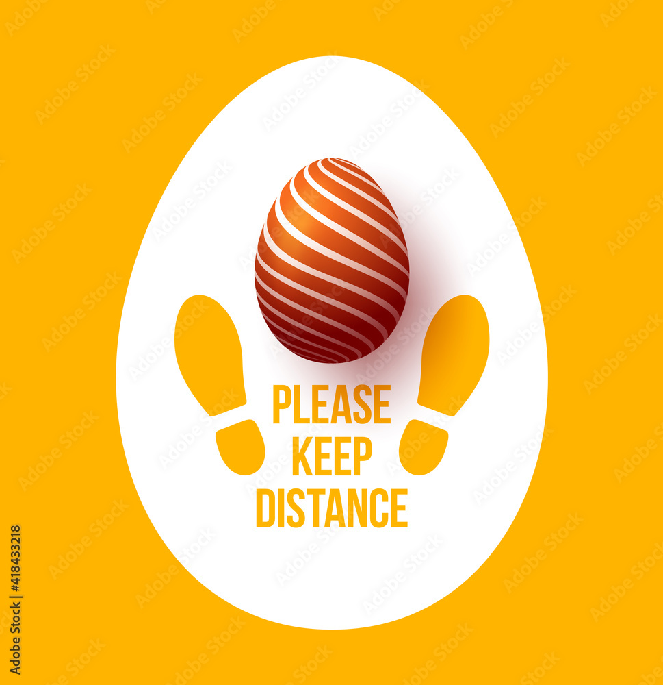 Keep your distance sign footprint shoe shape with easter egg avoid ...