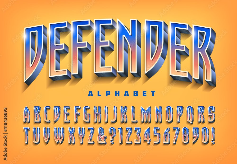 Defender is an alphabet design with gradients and shiny highlights ...