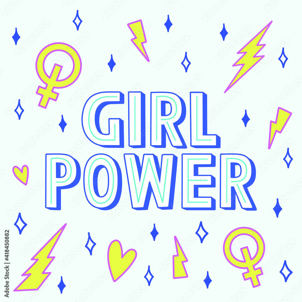 GIRL POWER vector, Graphic design of women day. Vector illustration ...