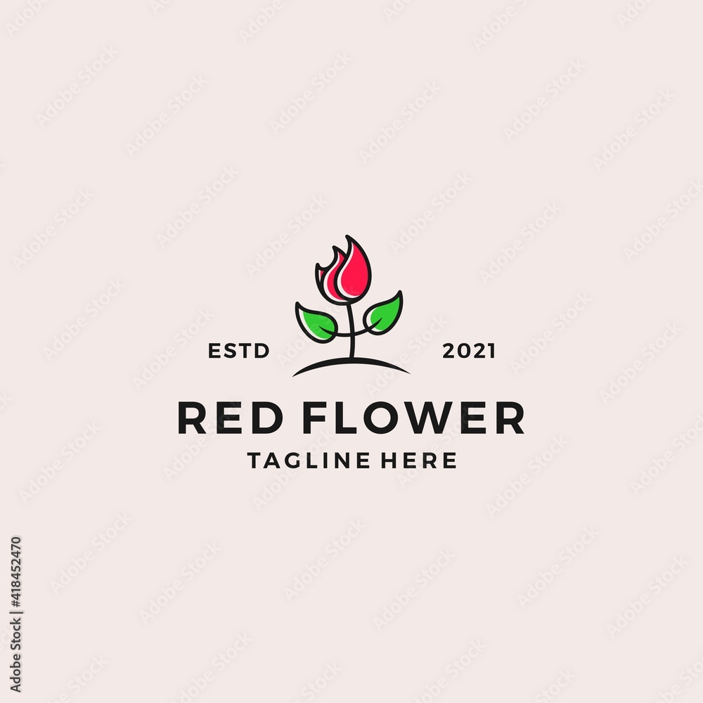 Red flowers logo design vector illustration Stock Vector | Adobe Stock