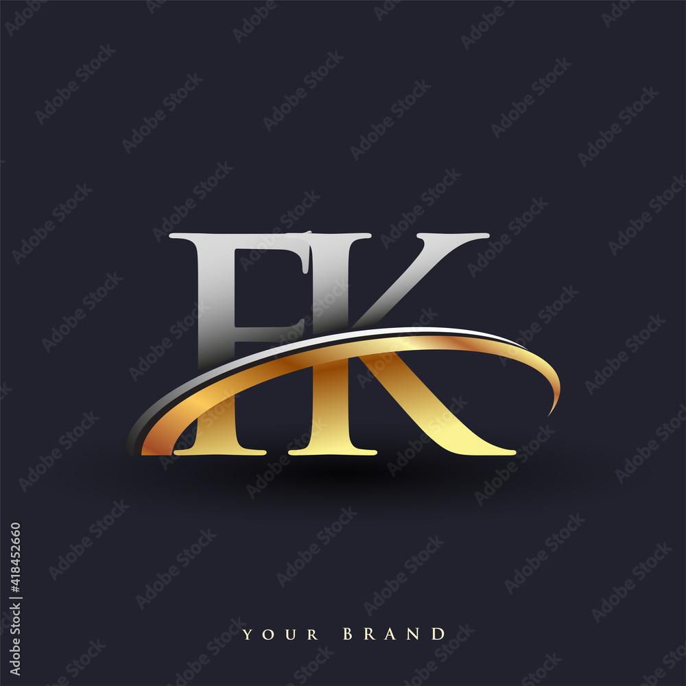 FK initial logo company name colored gold and silver swoosh design ...