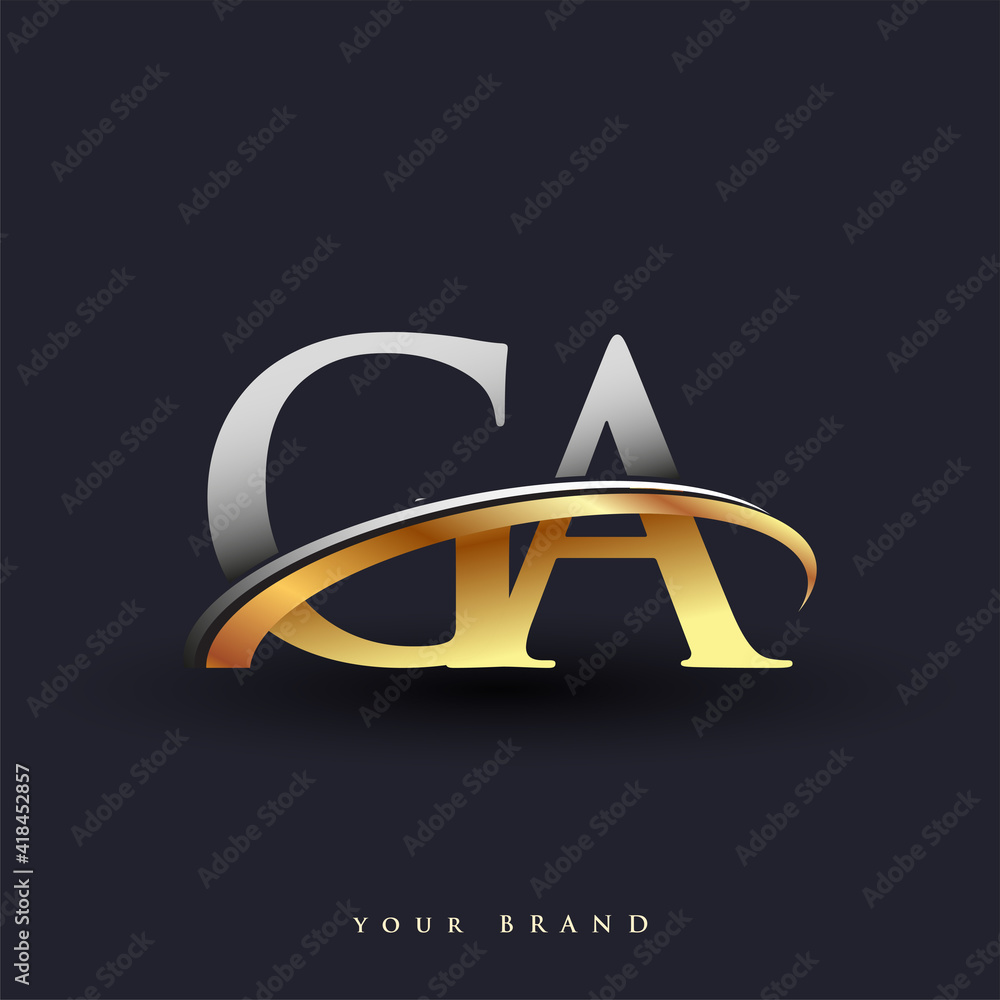 GA initial logo company name colored gold and silver swoosh design ...