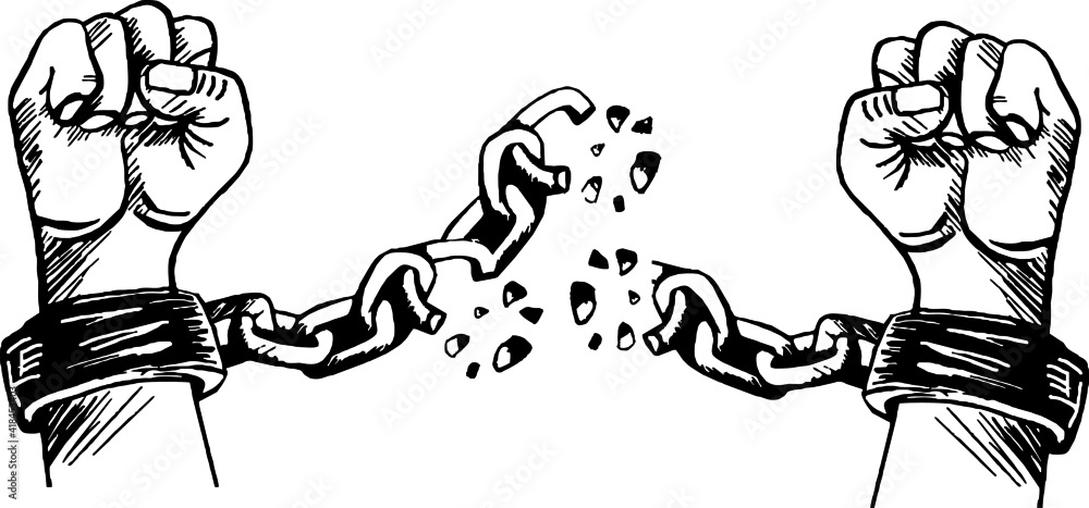Strong hand breaking the handcuffs chain Vector illustration Stock ...