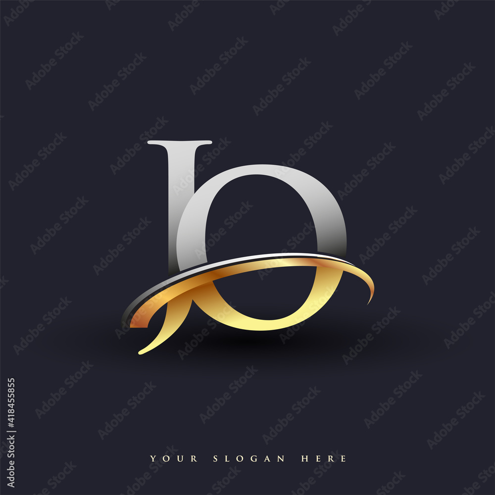 JO initial logo company name colored gold and silver swoosh design ...