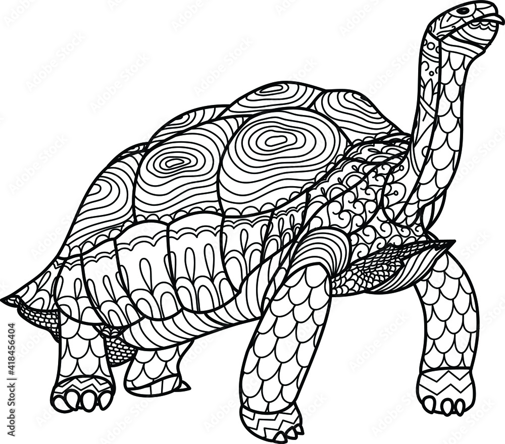 Tortoise Zentangle for Adult Coloring Page or Decoration Stock Vector | Adobe Stock