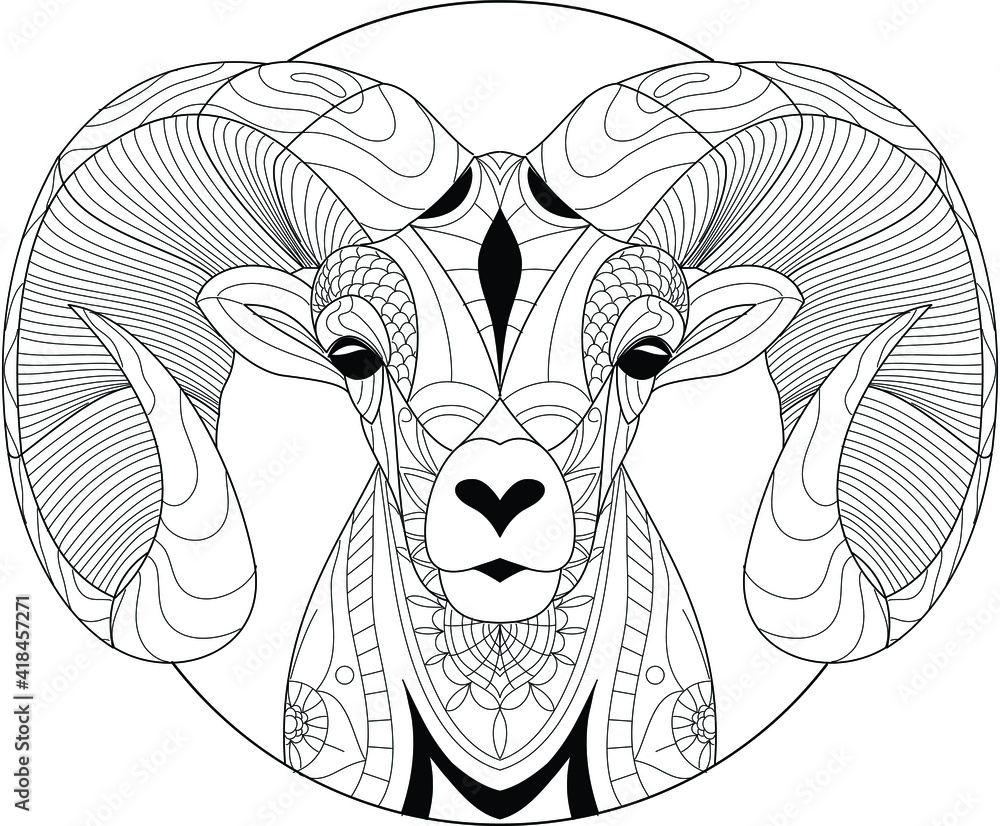 Desert Bighorn Sheep Zentangle for Adult Coloring Page or Decoration ...