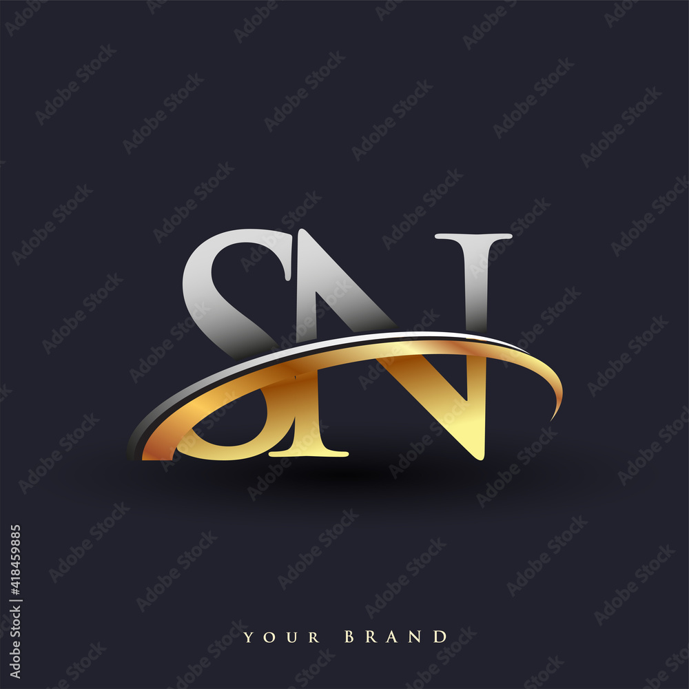 SN initial logo company name colored gold and silver swoosh design ...