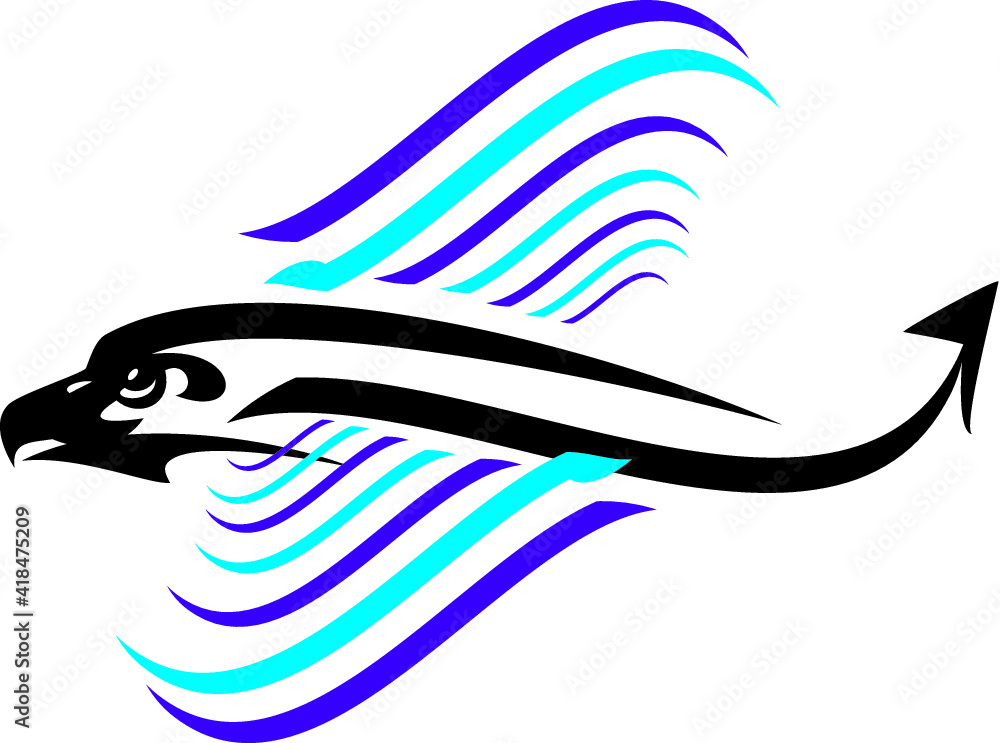 Eagle logo with wavy elements. Eagle symbol, similar to an aircraft ...
